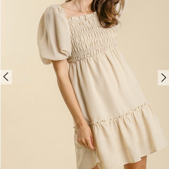 Dresses | 238womens Waffle Texture Square Neck Puff Sleeve Smocked ...